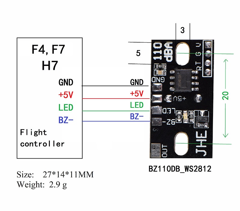 JHEMCU BZ110DB LED alarm buzzer WS2812 programmable BF CF INAV F4 F7 H7